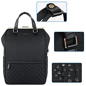 Work Backpack Purse for Women, 15.6 Inch Nurse Travel Loptop Backpack，Waterproof RFID Anti-Theft Large Wide Open Nurse Backpack Carry On Bookbag，Doctor College School Teacher Travel Laptop Purse Bag with USB Port (Black)