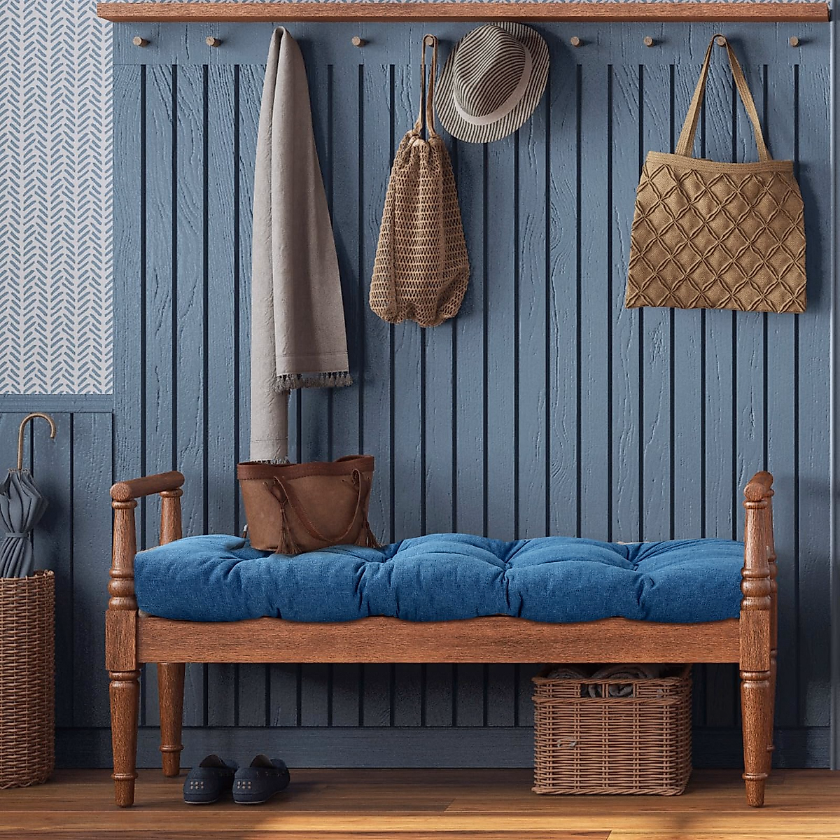 Drydiet 2 Pack Bench Cushions Non Slip Memory Foam Bench Cushion Water Resistant Outdoor Patio Bench Cushion Durable Thicken Bench Seat Pads 42x16x4 Inch Indoor Porch Wicker Sofa Swing Cushion(Blue)