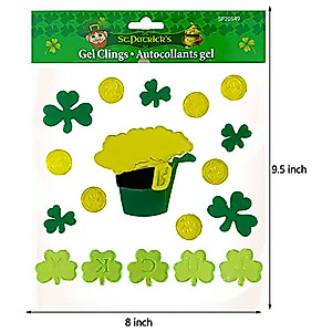 LRIGYEH 6 Pack St. Patrick's Day Gel Window Clings Decorations Includes Shamrocks, Beers, Hat and Happy St. Patrick's Day - Reusable and Easy to Remove (St. Patrick's Day)