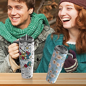 40 oz Insulated Tumbler with Handle, Stainless Steel Straw and silicone sleeves, Leakproof Travel Mug for Water, Iced Tea or Coffee, Insulated Cup Gifts for Women & Men, Music Pattern