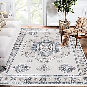 GlowSol Boho Area Rug 9x12 Washable Large Rug Moroccan Living Room Rug Non-Slip Non-Shedding Print Floor Carpet Soft Geometric Carpet Foldable Rug Bedroom Office Farmhouse