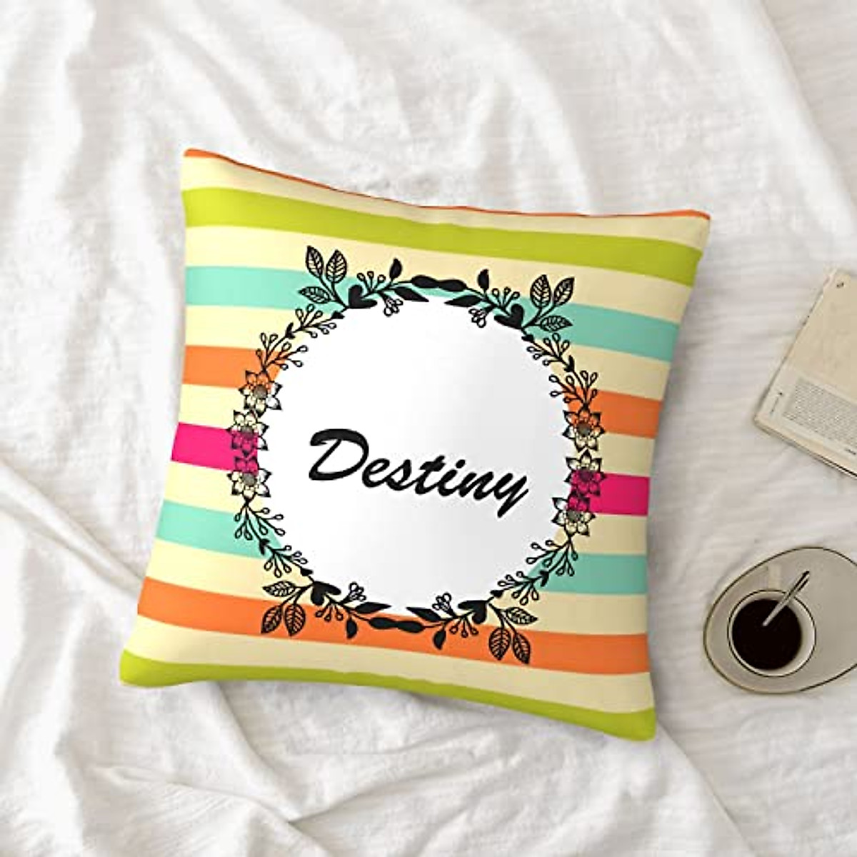 KPSheng Personalized Floral Pillow 5 Designs Flower Pillow with Name Custom Name Throw Pillow Covers for Sofa Living Room Gifts for Girls, Mother's Day Birthday Gift idea