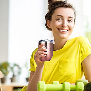 ONMIER Women Men Gifts - Birthday Valentines Day Christmas Holiday for Ladies, Coworkers and Friends - 12 oz Wine Tumbler Cup Set, Thank You Anniversary Appreciation Farewell Present (Gold)