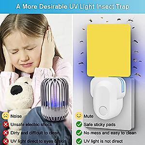 Flying Insect Trap Plug-in, 2023 Upgrade Plug-in Bug Catcher Mosquito Fruit Fly Trap Gnat Killer Indoor, Safe Non-Toxic UV Night Light Fly Trap with Sticky Trap for Flies, Gnats, Moths (2 Pack, White)