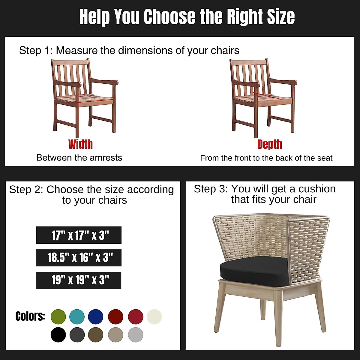 idee-home Outdoor Chair Cushions Set, Thick Outdoor Seat Cushion Waterproof Patio Furniture with Ties, Dining Indoor Chair Pads