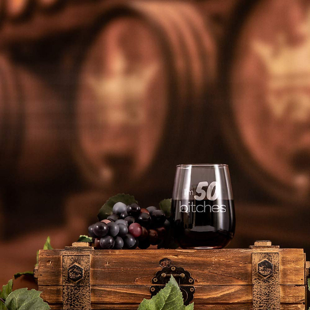 IT'S A SKIN I'm 50 Bitches |Stemless Wine Glass 17oz for red and white wine - Great Gift for Her, Him Travel includes free wine/food pairing card