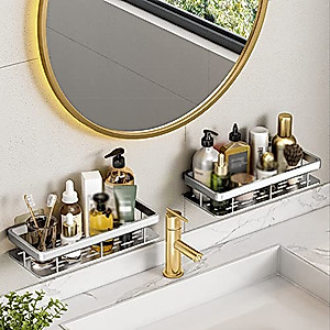 XUnion Shower Caddy Shelf Organizer Rack, Bathroom Shelf Organizer Shower Caddy Kitchen Spice Rack Wall Mounted No Drilling,Rustproo, Slilver Tw5 (llh2b220624LXN220610082A)