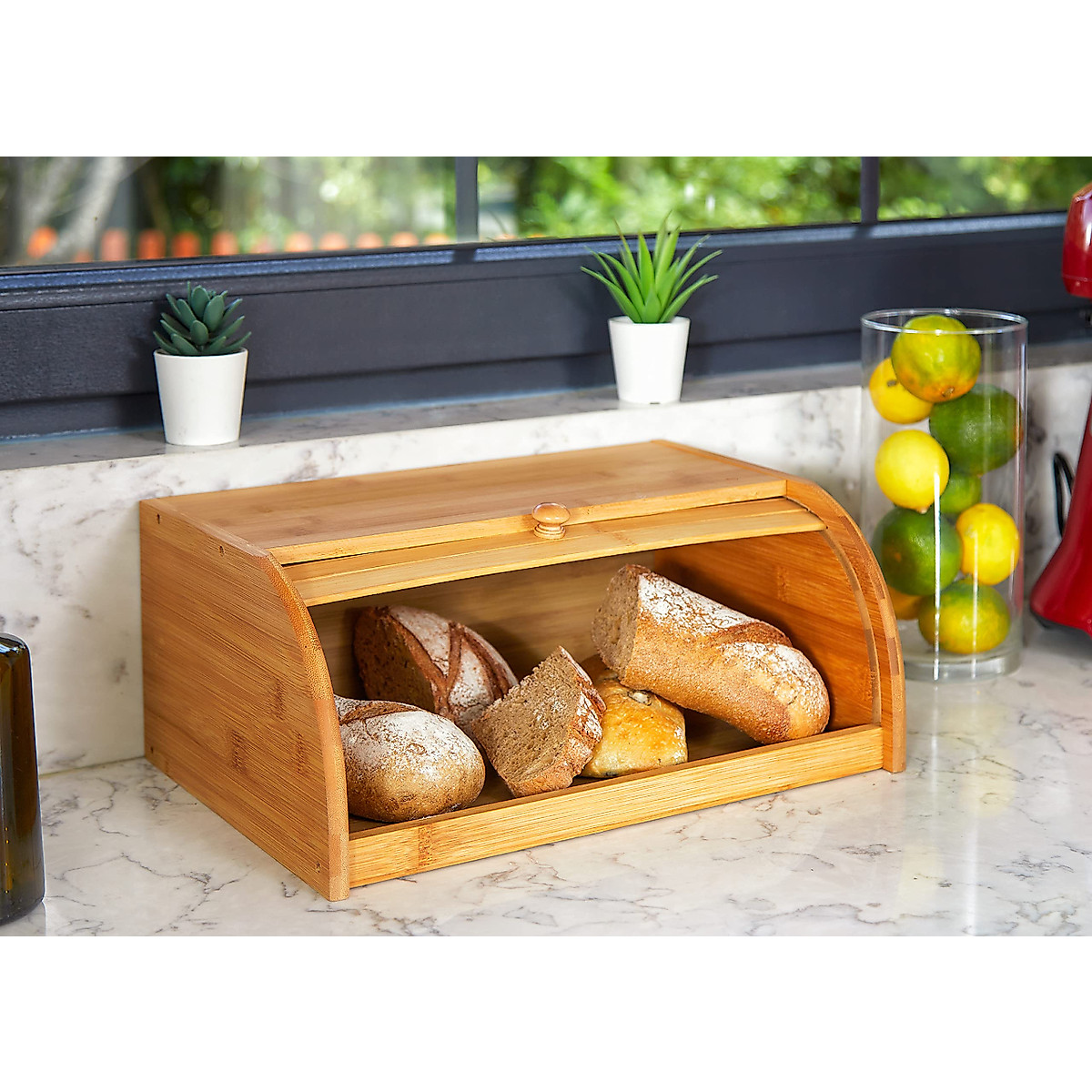 RoyalHouse Premium Bamboo Bread Box, Bread Storage And Organizer, Organizer For Kitchen Countertop, Assembly Required
