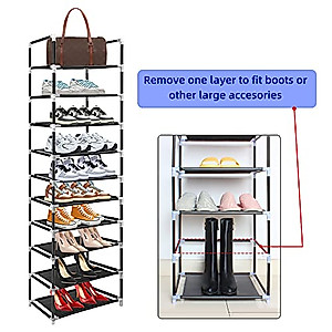 ERONE Tall Shoe Rack 10 Tiers Narrow Shoe Storage Rack 20 Pairs Shoes and Boots Shoe Shelf Organizer Black Metal Space Saving Slim Shoe Tower Cabinet for Closet Entryway