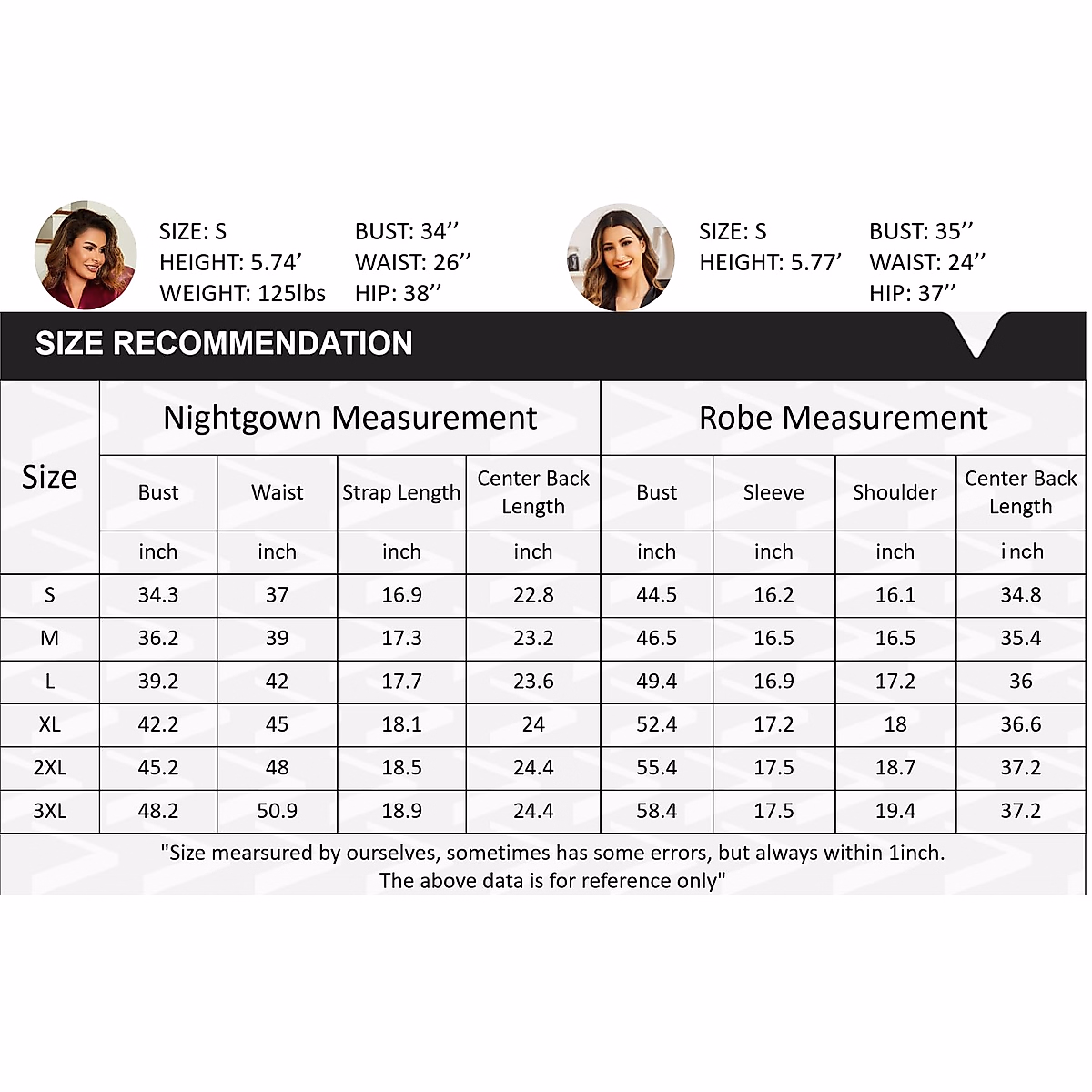 Ekouaer Sleepwear Women's Satin Nightgown with Robes Set 2 Piece Sexy Lace Cami Nightwear Black L