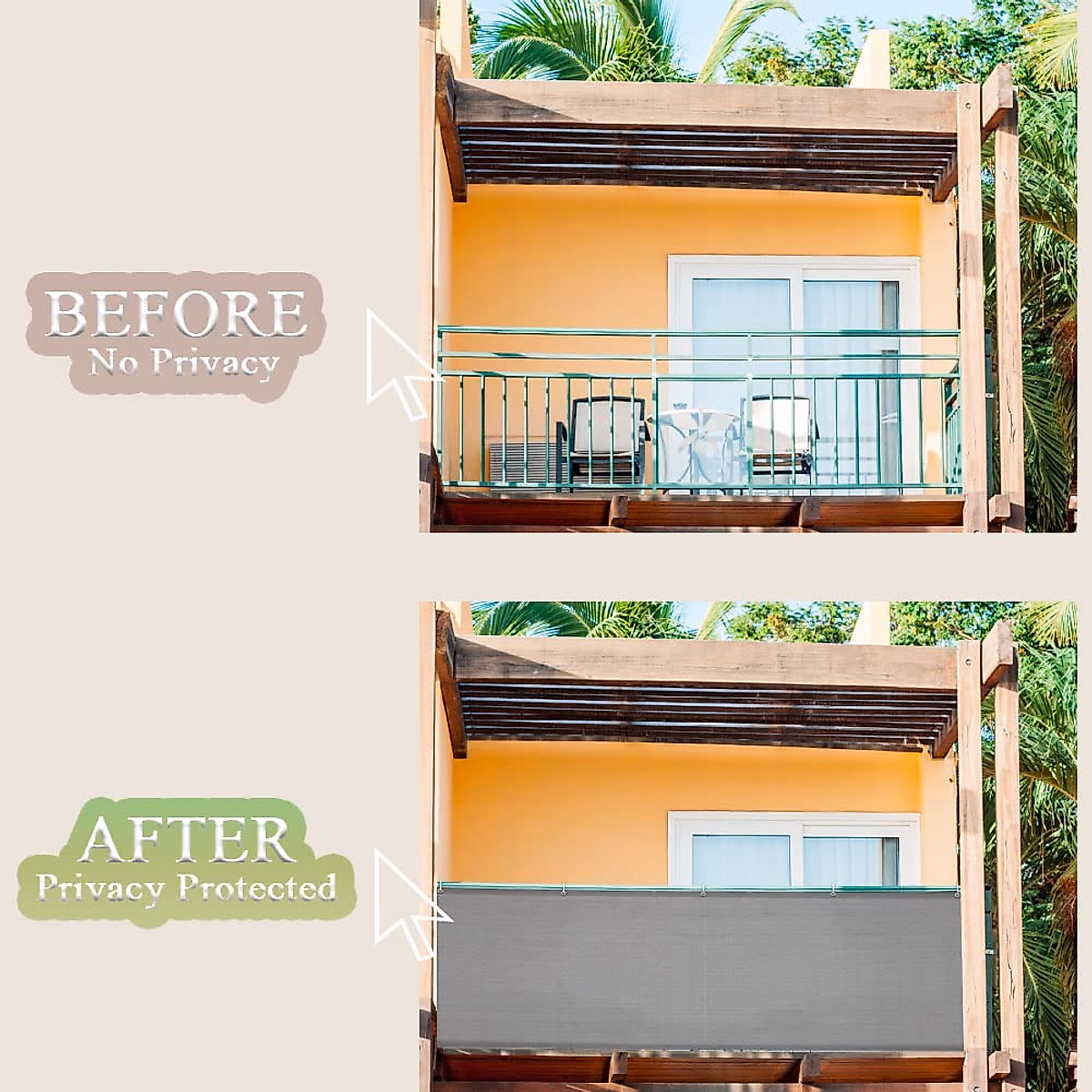 iCover 3.5x16.5ft Balcony Privacy Screen Fence, UV-Resistant Railing Fence Cover for Porch Deck Backyard Patio Garden, Cable Zip Ties Included, Grey