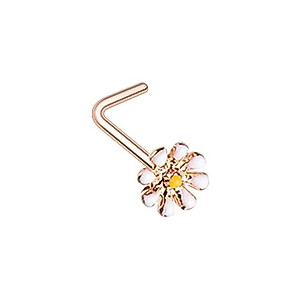 Covet Jewelry Rose Gold Dainty Daisy Enamel L-Shape Nose Ring