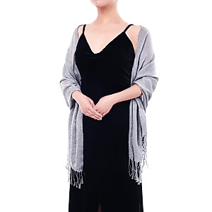 WILLBOND Womens Shawl Chiffon Bridal Evening Soft Wrap Scarf, Chiffon Scarf Ribbon Scarf Satin Scarf for Evening Dresses(L,Gray)