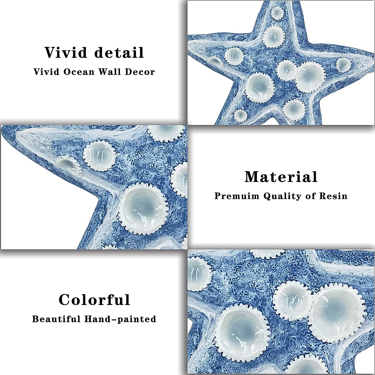 Bownew Resin Ocean Theme Wall Decor Hanging Coastal and Beach Style Wall Decorations for Bathroom Living Room and Outdoor Area, Starfish