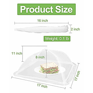 Lauon Large Food Cover,6 Pack Mesh Food Tent,17"x17",White Nylon Covers,Pop-Up Umbrella Screen Tents,Patio Net for Outdoor Camping, Picnics, Parties,BBQ,Collapsible and Reusable