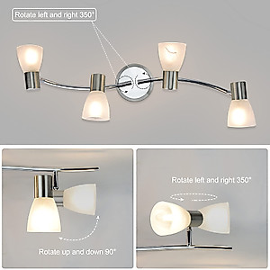 DLLT Led Track Light, 4-Light Foldable Spot Lights Fixtures with Glass Shade, Wall Accent S-Shaped Tracking Ceiling Lighting for Kitchen, Office, Bedroom, Hallway, E12 Base, Bulbs Not Included