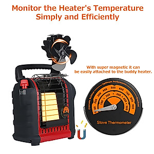 Wood Stove Fan, 4 Blade Heat Powered Fireplace Fan with Magnetic Thermometer，Stove Eco Fans for Wood Log Burner, Stove Heater Fans with Bracket Fixed on Wood Stove Accessories for Home Camping