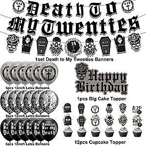 Death to My 20s Decorations 30th Birthday Decorations, Death to My 20s Party Supplies Including Birthday Banner Cake Cupcake Toppers Balloons, Funeral for My Youth Funny Thirtieth Birthday Party