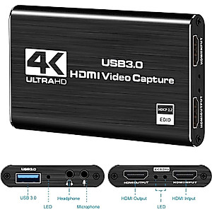 DIGITNOW Audio Video Capture Card,4K HDMI USB 3.0 Capture Adapter Video Converter 1080P 60fps Portable Capture Device for Video Game Recording Live Streaming Broadcasting,Support PS4 Xbox One Camera