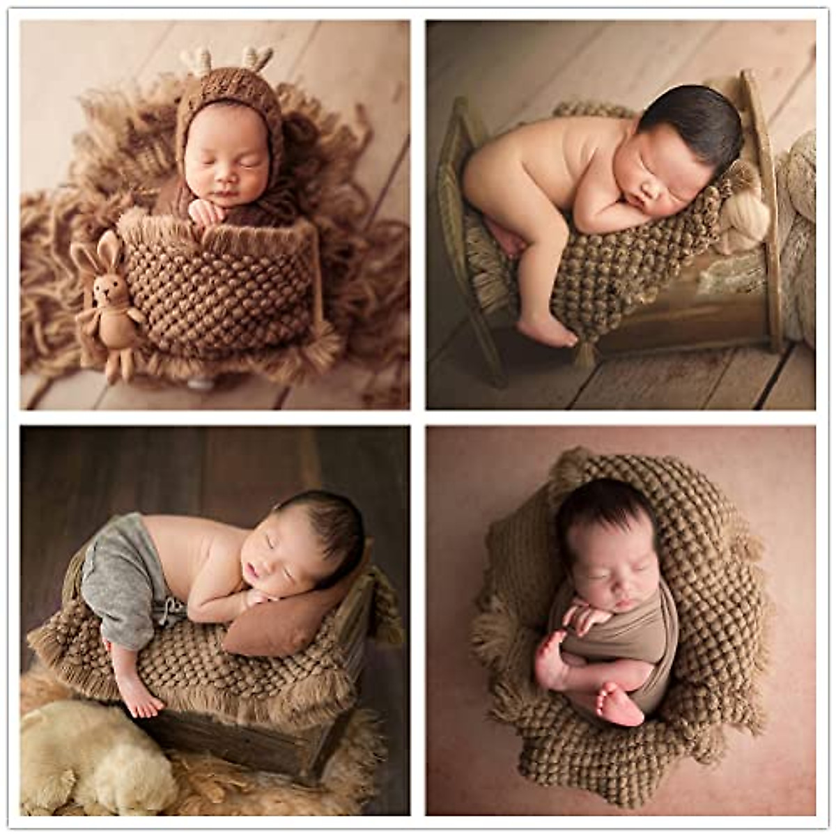 Baby Photography Props Basket Braid Wool Wrap Newborn Photo Shoot Baskets Filler Posing Stuffer Background Blanket (Coffee)