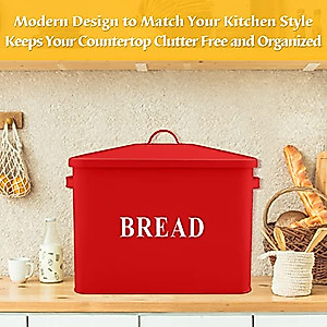 TeamFar Bread Box for Kitchen Countertop, Metal Extra Large Bread Box with Lid for Storage and Organization, 13’’ x 9.8’’ x 7.3’’ Modern Farmhouse Bread Bin to Holds 2+ Loaves- Red