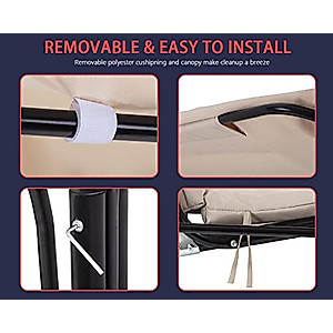 Outdoor Swing Patio Swing with Canopy Backyard Outdoor Swing Chair with Removable Cushions Adjustable Tilt Canopy Comfortable Armrests Stable Frame for Patio Outdoor Garden Backyard Beige