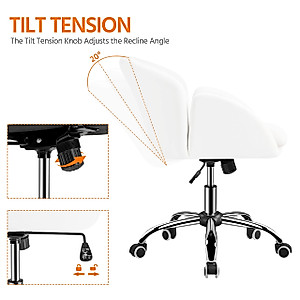 Yaheetech Cute Petal Desk Chair Home Office Swivel Upholstered Leather Makeup Vanity with Armrests for Bedroom Modern Computer Rolling Women White