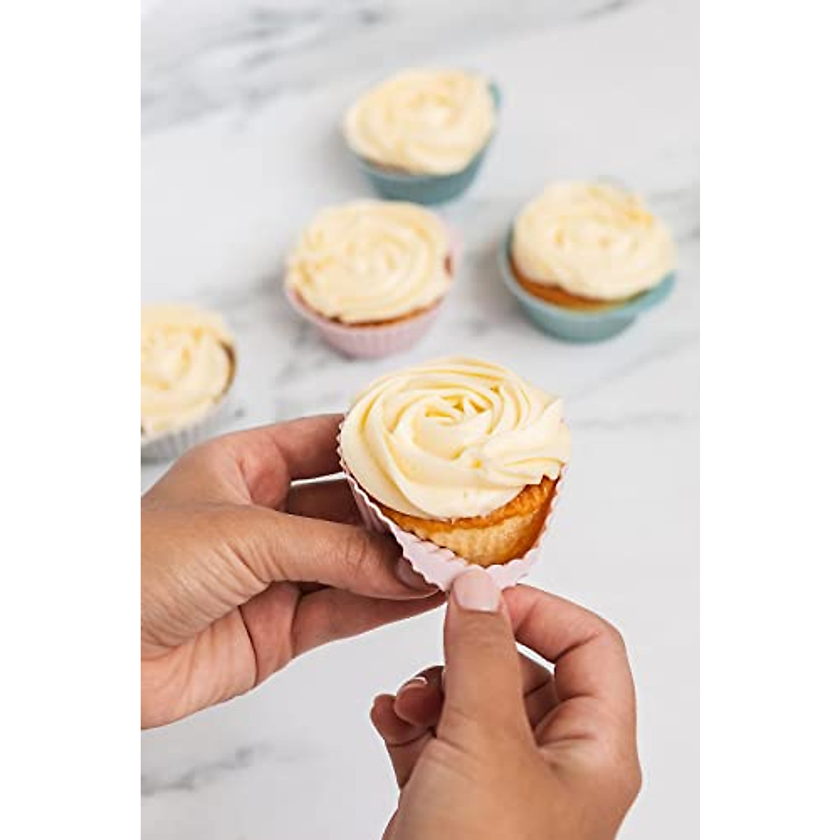 The Silicone Kitchen Reusable Silicone Baking Cups Silicone Muffin Liners for Cupcakes - BPA Free (24 Pack, Mini, Pink Gray Blue)