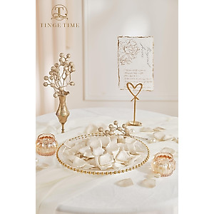 TINGE TIME 300pcs Silk Rose Petals Gold Yarn Flower Petals for Wedding Flower Girl Basket Aisle Scatter Dinner Table Centerpieces Party Bridal Shower Romantic Night Decoration (Light Gold)