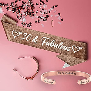 30 & Fabulous, Bracelet and Sash & Tiara For 30th Birthday Decorations For Women, Happy 30th Birthday Decorations Her, 30th Birthday Gift Ideas, 30th Birthday Gifts For Women, Dirty 30 Birthday