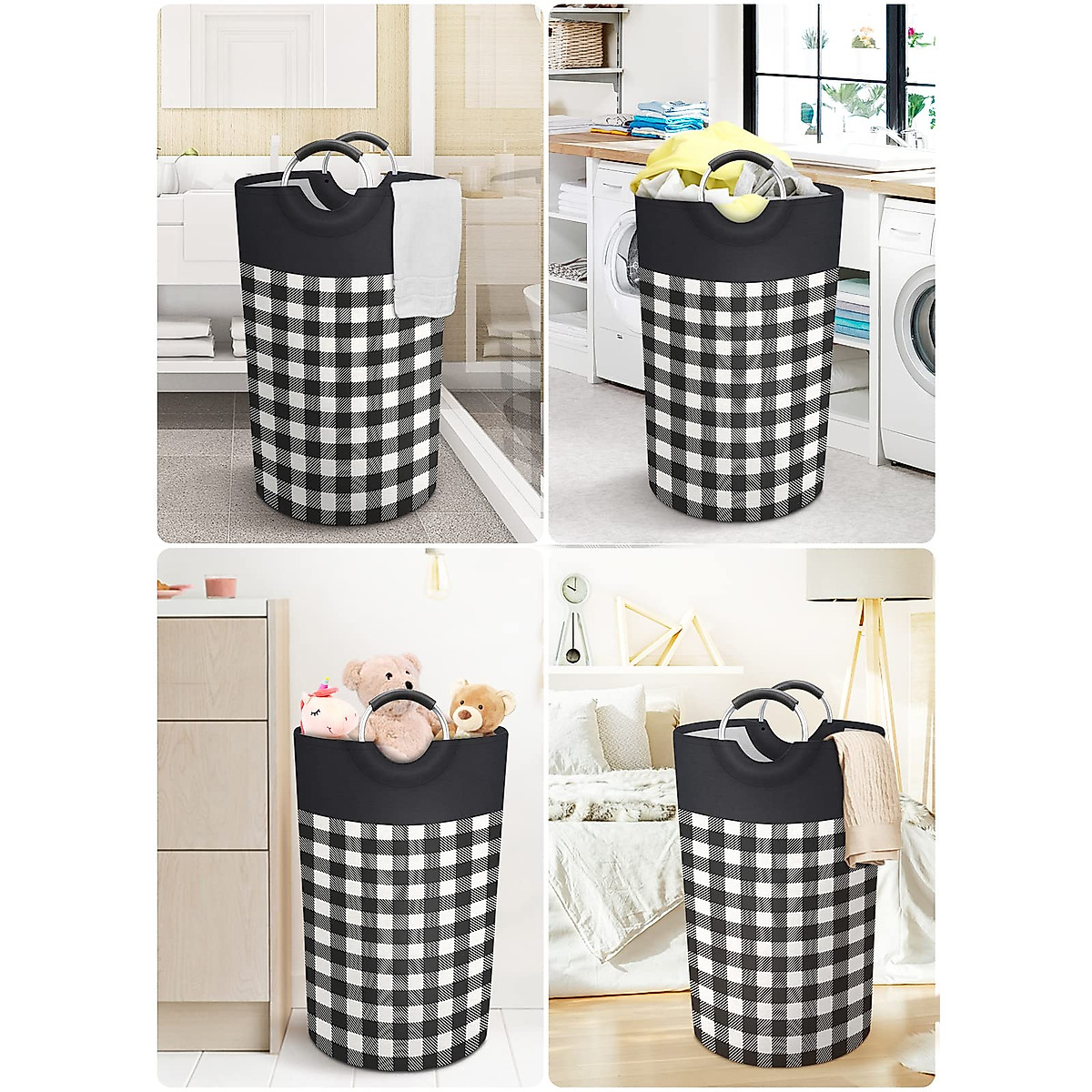 BlissTotes Large Laundry Basket Laundry Hamper Bag Washing Bin Clothes Bag Collapsible Tall With Handles Waterproof Travel Bathroom College Essentials Storage For College Dorm, Family (Black, L)