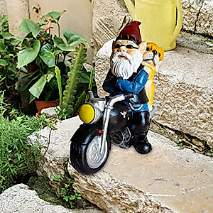 JHWKJS Garden Gnome with Lovely Dog Riding Motorcycle, Funny Outdoor Gnome Decoration Indoor Outdoor Lawn Figurines for Home Yard Décor