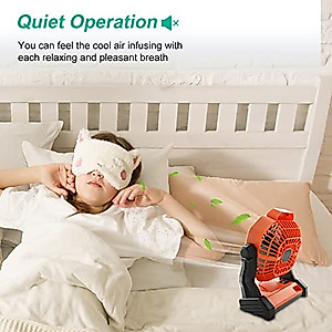 ERAVSOW Portable Camping Fan, USB Rechargeable Fan with Light & Hook, Battery Operated Powered Fan for Outdoor,Home,Office,Tent,Desk,Travel(Orange)