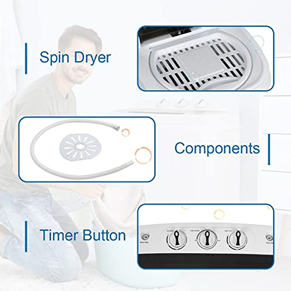 ZenStyle Compact Mini Twin Tub Top Load Washing Machine w/Washer Spinner, Built-In Gravity Pump, 13lbs Capacity, 5.74 FT Power Cord Included