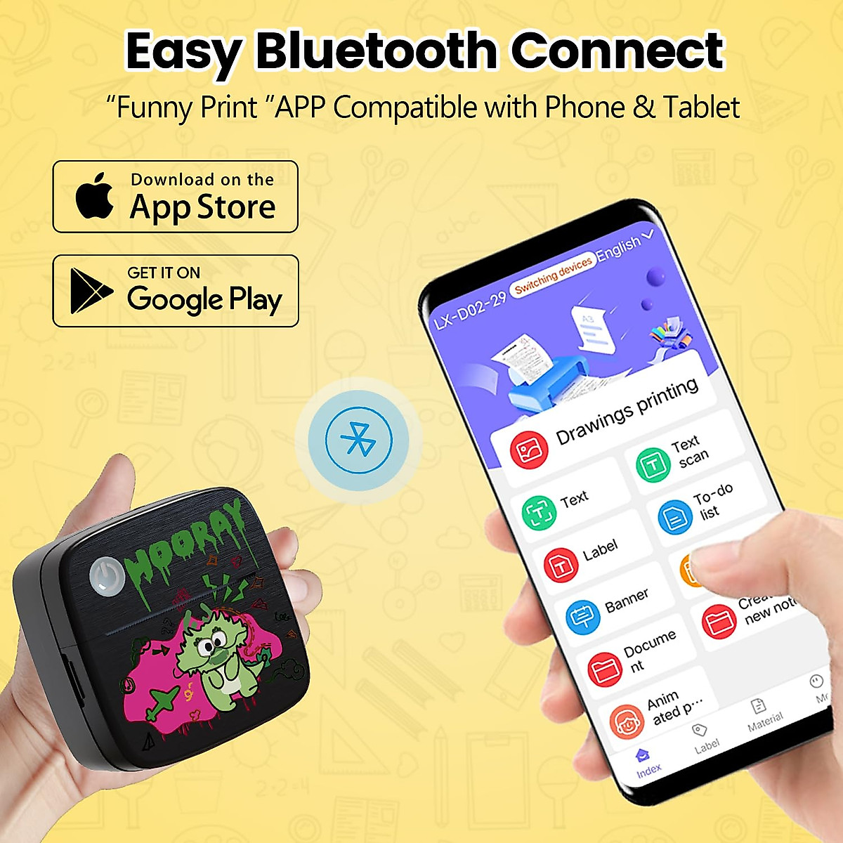 DOLEWA Mini Printer with 13 Rolls Sticker Paper, Sticker Printer, Portable Thermal Inkless Sticker Maker, Wireless Thermarote Label Printers for Photos, Study Notes, DIY, Journal, Memo (Black)