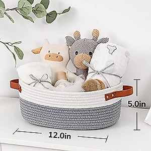 CHICVITA Toliet Paper Basket Towel Storage Basket Dog Toy Basket Small Grey Decorative Basket with Handle for Shelf Storage, 12 x 8 x 5 inches, 2 Pcs