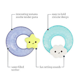 Infantino Shake & Soothe Water Teethers - Sensory Exploration and Teething Relief, Cloud and Star 2-Pack