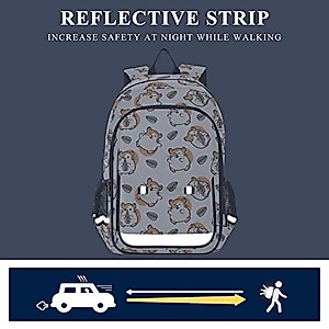 Glaphy Cute Hamster Pattern Backpack Lightweight Laptop Backpack School Bag Student Travel Daypack with Reflective Stripes