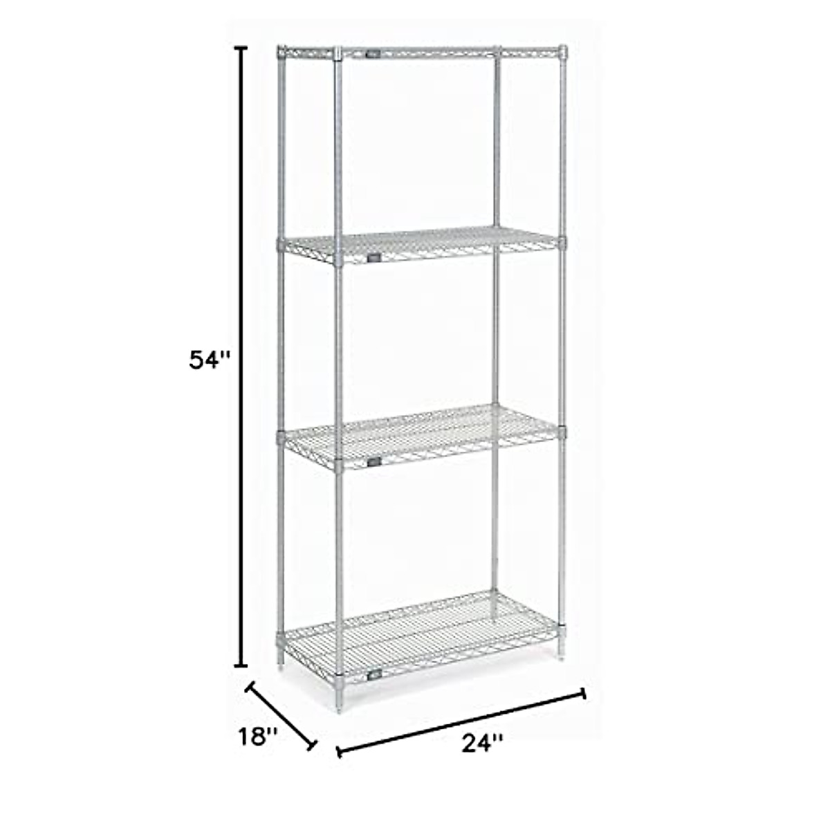 Nexel 18" x 24" x 54", 4 Tier, Poly-Z-Brite Adjustable Wire Shelving Unit, NEXGuard Anti-Microbial Agent, NSF Listed Commercial Storage Rack, Silver, Leveling feet