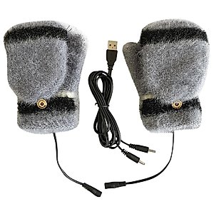 Shan-S Christmas Decor USB Heated Gloves for Boys and Girls , Mitten Winter Warm Gloves, Electric Heating Gloves,Half Hands Heated Fingerless Heating Warm Plush Hands Warmer Mittens (A)