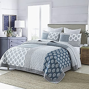 Y-PLWOMEN Quilt King Size 100% Cotton King Size Quilt, Blue Farmhouse King Bedspreads, Lightweight Soft King Quilt Sets for All Season, 3 Piece