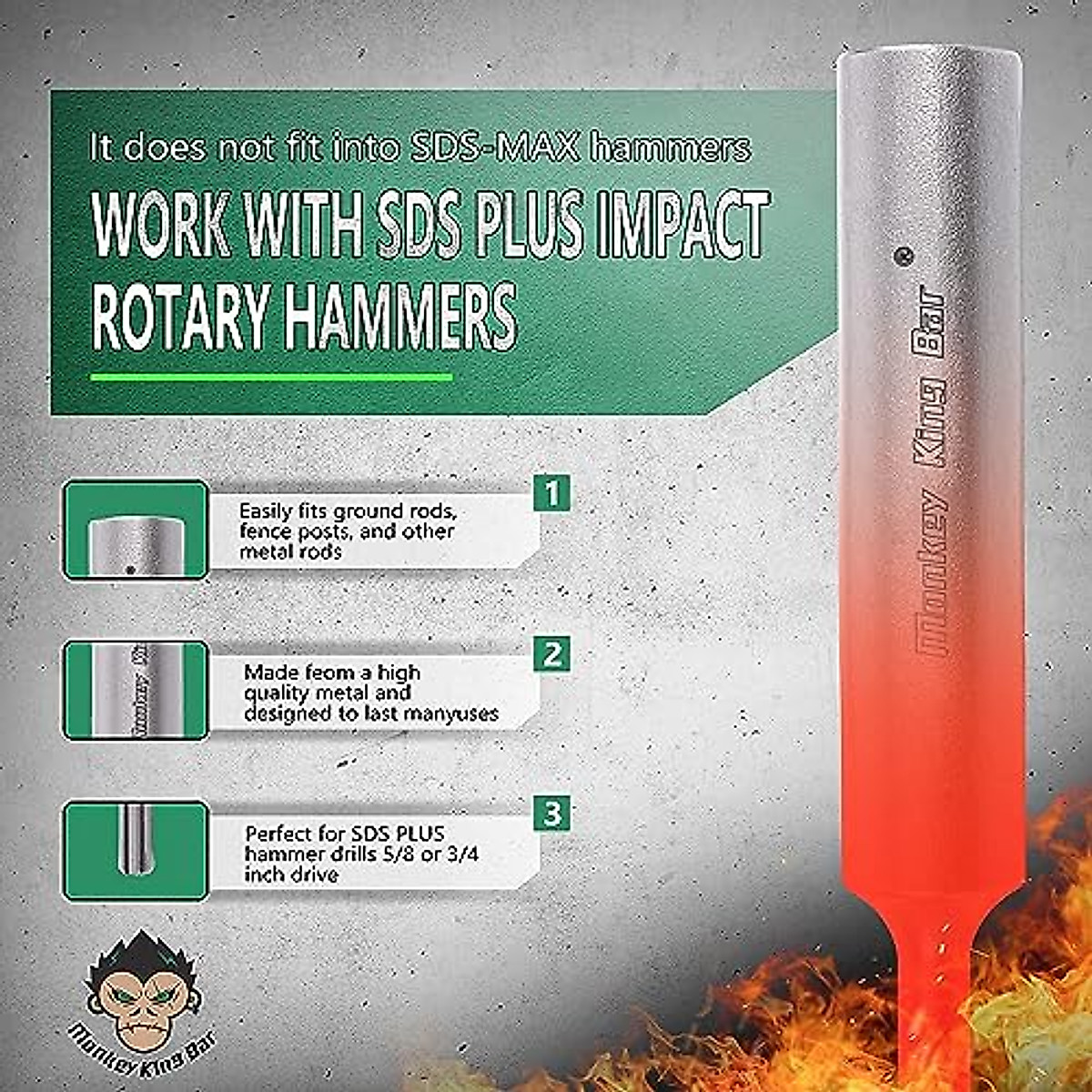Monkey King Bar -SDS Plus Bits -5/8" and 3/4" Diameter Ground Rod Driver Use for SDS Plus Hammer Drills Bits
