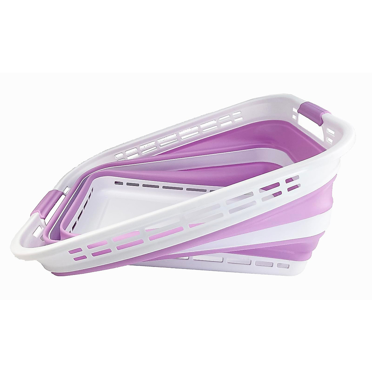 SAMMART 42L (11 gallons) Collapsible Plastic Laundry Hamper/Basket - Foldable Storage Container/Organizer - Portable Laundry Basket - Easy Storage Space Saving White/Pale Purple)