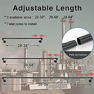 Industrial Curtain Rods - Matte Black Pipe Curtain Rod for Windows 48 to 84 inch - 1 Inch Heavy Duty Blackout Curtain Rod Set for Room Divider - Outdoor Rustic Wrap Around Curtain Rods for Patio