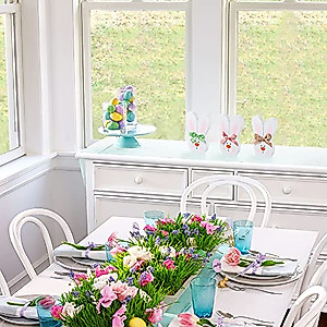 Easter Decorations for the Home, hogardeck 3 Pcs Easter Bunny Table Decor, Wood Sign Rabbit Block Set with Plaid Dot Burlap Bow Wooden Signs Table Centerpiece Farmhouse Decor for Party Fireplace Tiered Tray Tabletop