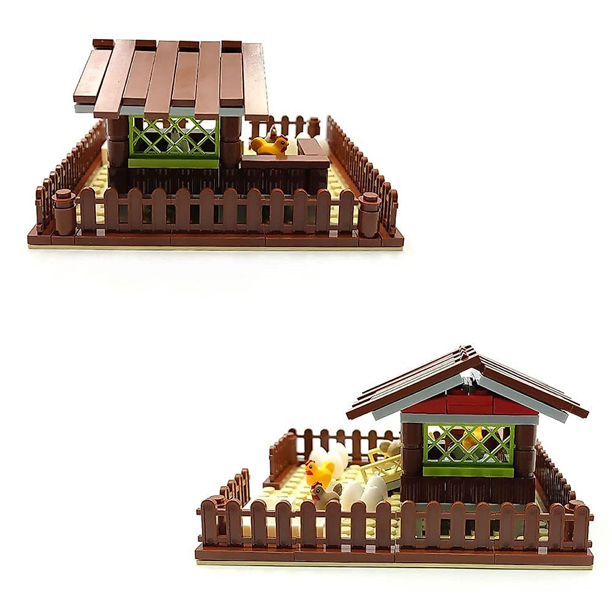 ZHX Farm Animals Hen House Chicken Coop Building Blocks Toys for Kids MOC Bricks Parts Fences Around Compatible with Classic Building Bricks Gifts for 6 7 8 9 10 and Up Year Old Girl Boy