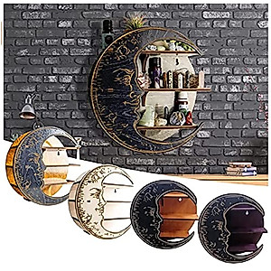 IKAAR Moon Crystal Display Shelf Wall Mounted Decor 10x10 Inch, Wooden Floating Shelves Hanging Storage for Living Room Bedroom Bathroom Kitchen,Wood Crescent_Essential Oil Stand,Purple