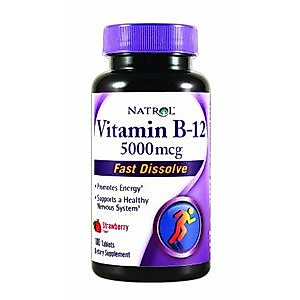 Natrol Vitamin B-12 5000mcg Fast Dissolve Tablets, Strawberry 100 ea (Pack of 5)
