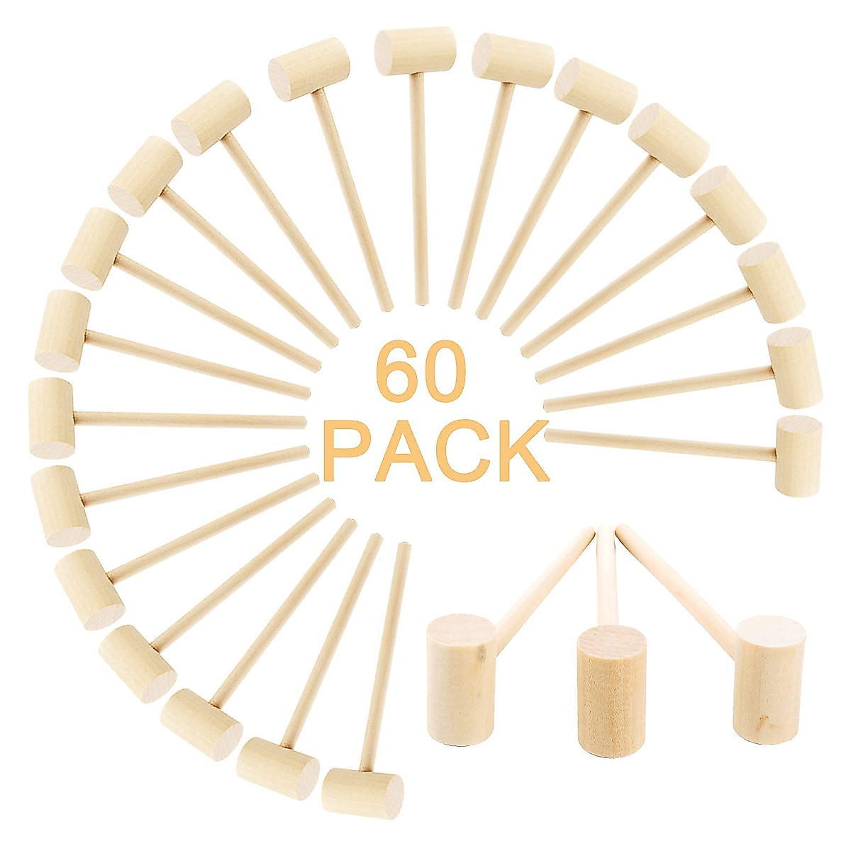 DEAYOU 60 PCS Mini Wooden Hammers Mallets, Crab Mallet Wood Hammer for Chocolate, Breakable Hearts, Small Multi-Purpose Hardwood Cracking Tool Beating Gavel for Lobster, Seafood, Shellfish, Crafts