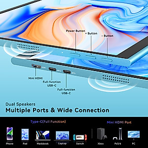 GEEKOM 16 Inch Portable Monitor, 2 USB-C Laptop Extender Screen with Smart Cover & Dual Speaker HDMI IPS HDR Computer Display Ultra-Thin External Gaming Monitor for PC Phone Mac Xbox PS4 Switch